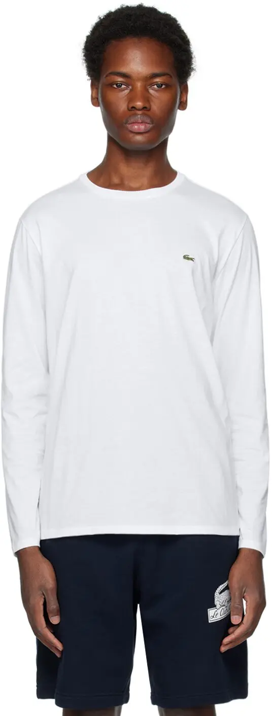 Lacoste White Crewneck Long Sleeve T-Shirt In 001 White - 30
